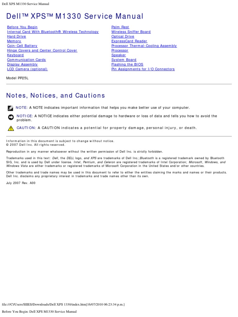 Dell XPS M1330 Service Manual | PDF | Windows Xp | Electrical Connector