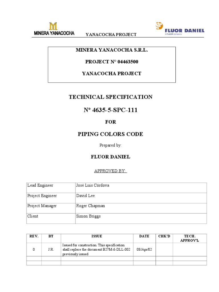 4635 5 SPC 111 Rev0 (Piping Colors) | PDF | Paint | Pipe (Fluid Conveyance)