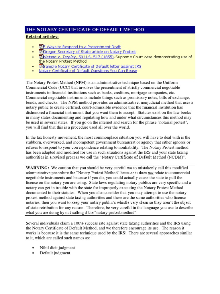 The Notary Certificate of Default Method | PDF | Evidence (Law ...