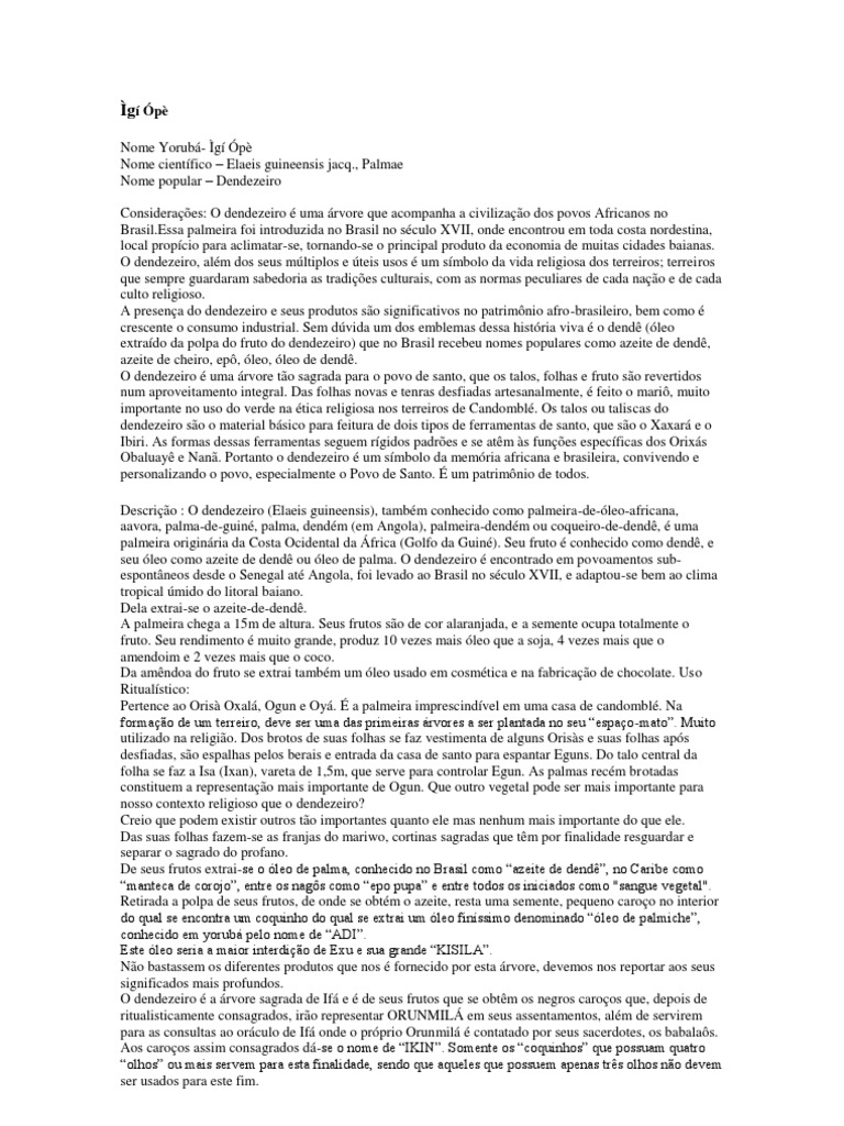 Ìgí Ópè... MARIWO.... FOLHAS DE OGUN... | PDF | Azeite de dendê ...