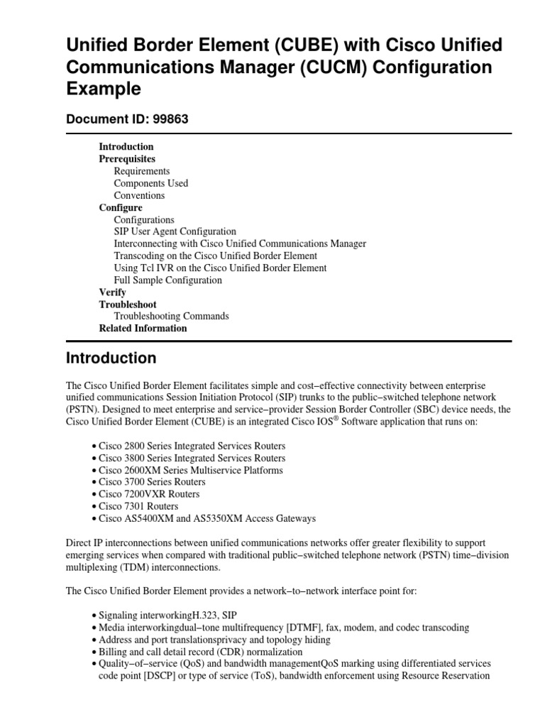 Unified Border Element (CUBE) With Cisco Unified Communications Manager ...