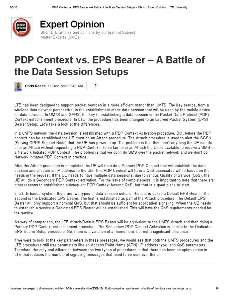 Pdp Context Vs Eps Bearer Pdf Data Transmission Telecommunications