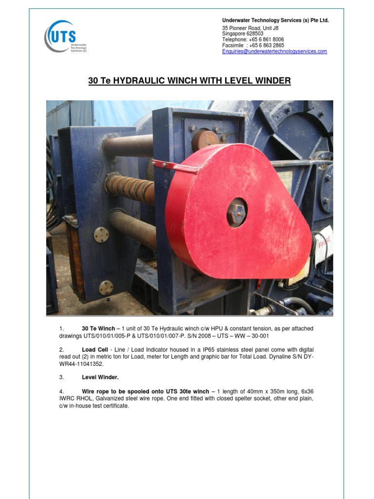30te Hydraulic Winch With Level Winder | PDF
