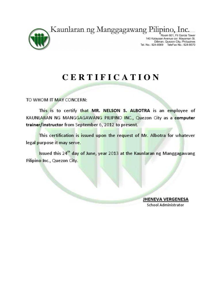 Employment Certificate | PDF