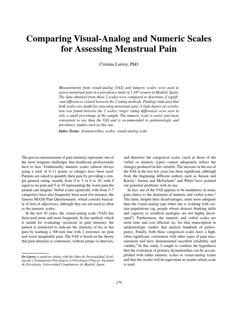 Comparing Visual-Analog and Numeric Scales For Assessing Menstrual Pain ...