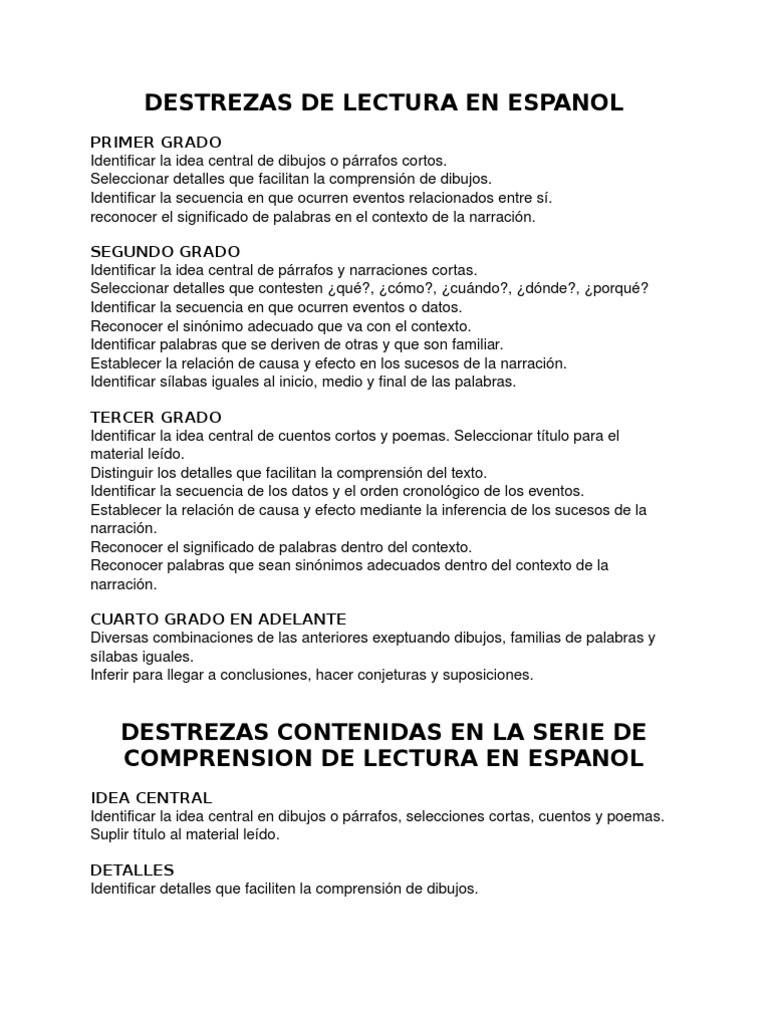 Destrezas de Lectura en Español | PDF | Lectura (proceso) | Science