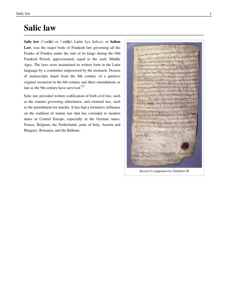 Salic Law | PDF | Middle Ages | Monarchy
