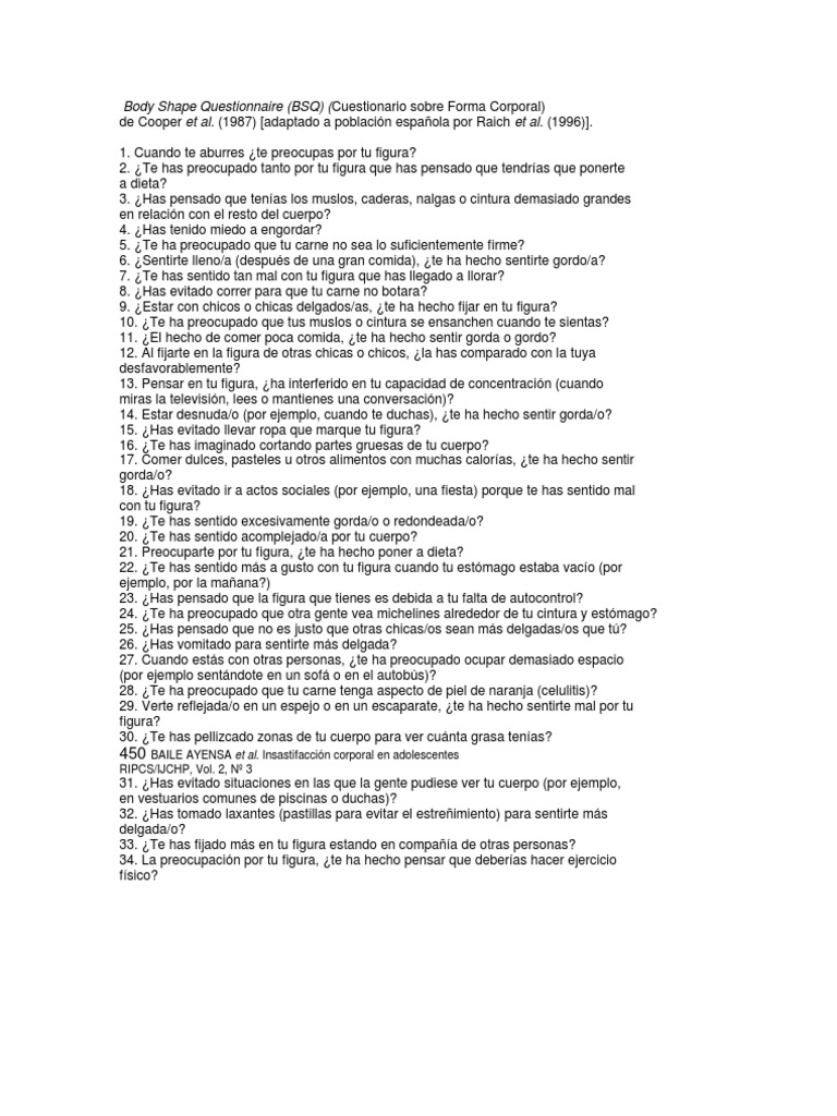 Body Shape Questionnaire | PDF | Ocio | Bienestar