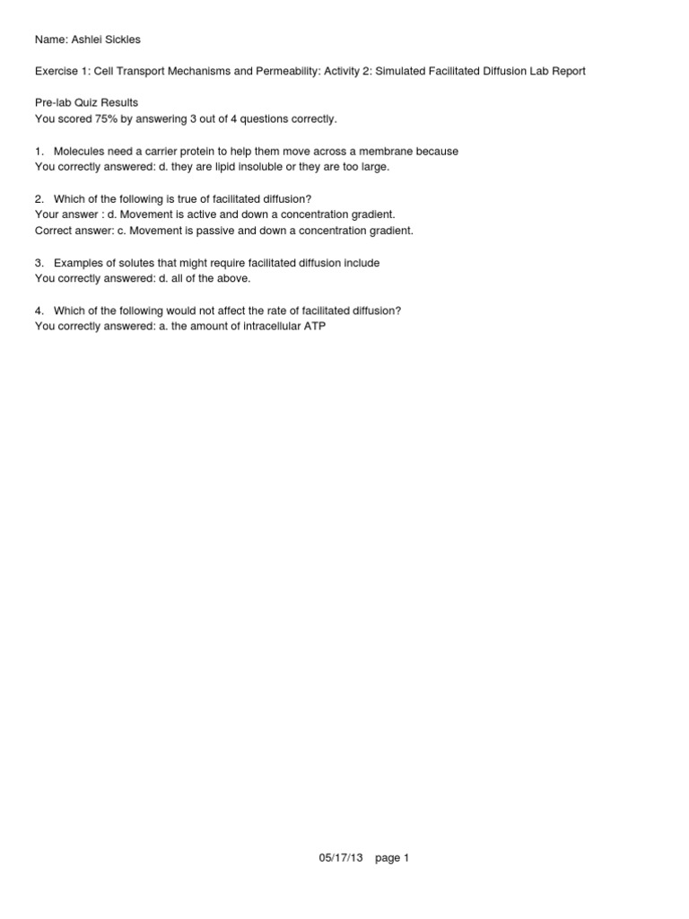 Physioex 9.0 Exercise 1 Act 2 | PDF | Cell Membrane | Cell Biology