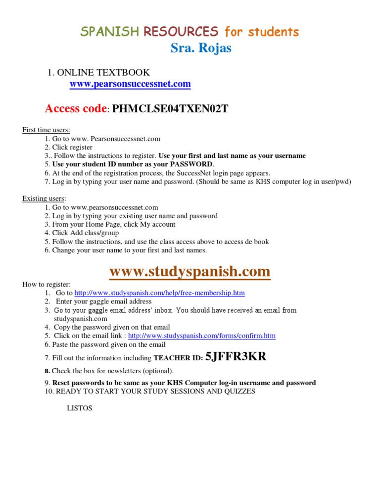 Spanish Resources For Students | PDF