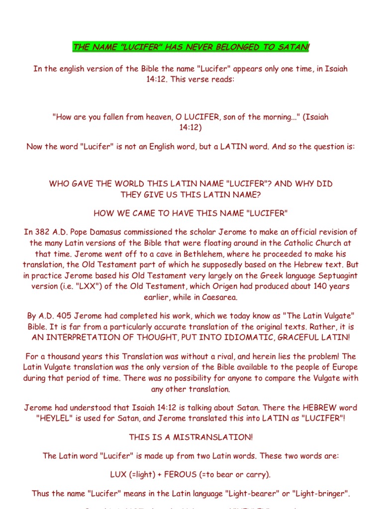 The Name Lucifer (WHO Does It REALLY Belong To?) | PDF | Lucifer ...