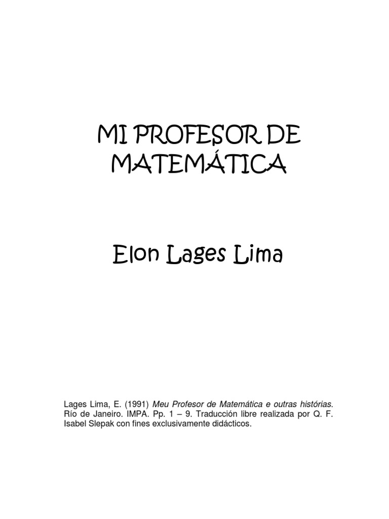 Mi Profesor de Matem Ticas y Otras Historias PDF | PDF | Prueba matemática | Cantidad