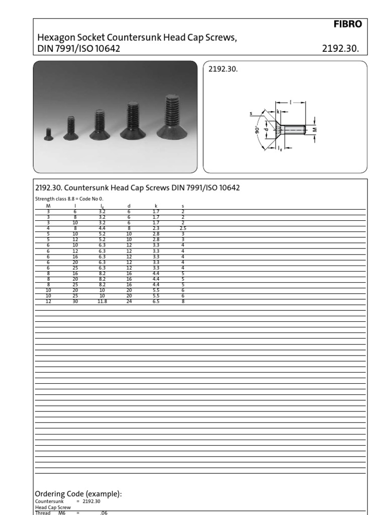 DIN 7991 Cap Screws Specifications | PDF