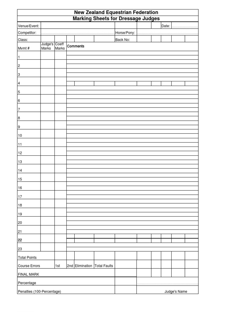 Dressage Marking Sheet | PDF