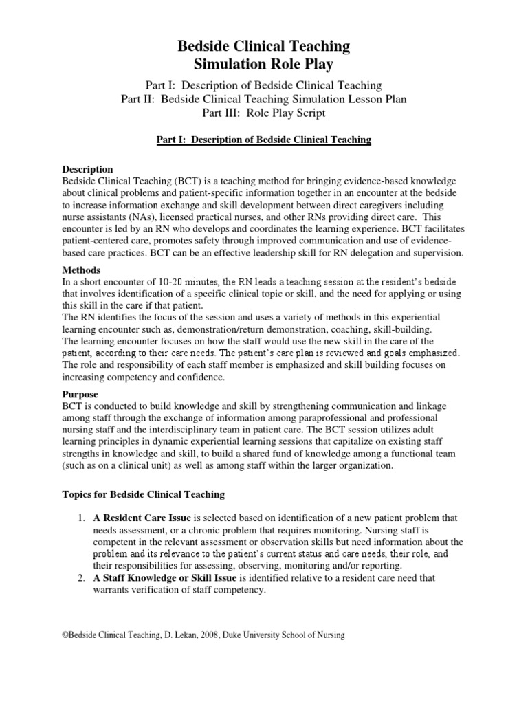 Bedside Clinical Teaching Role Play Simulation 121508-Edited Esm | PDF ...