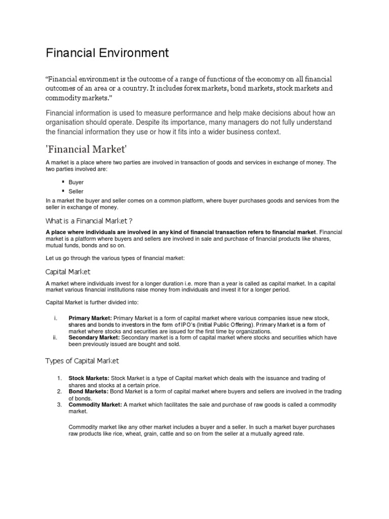 Financial Environment | PDF | Financial Markets | Capital Market