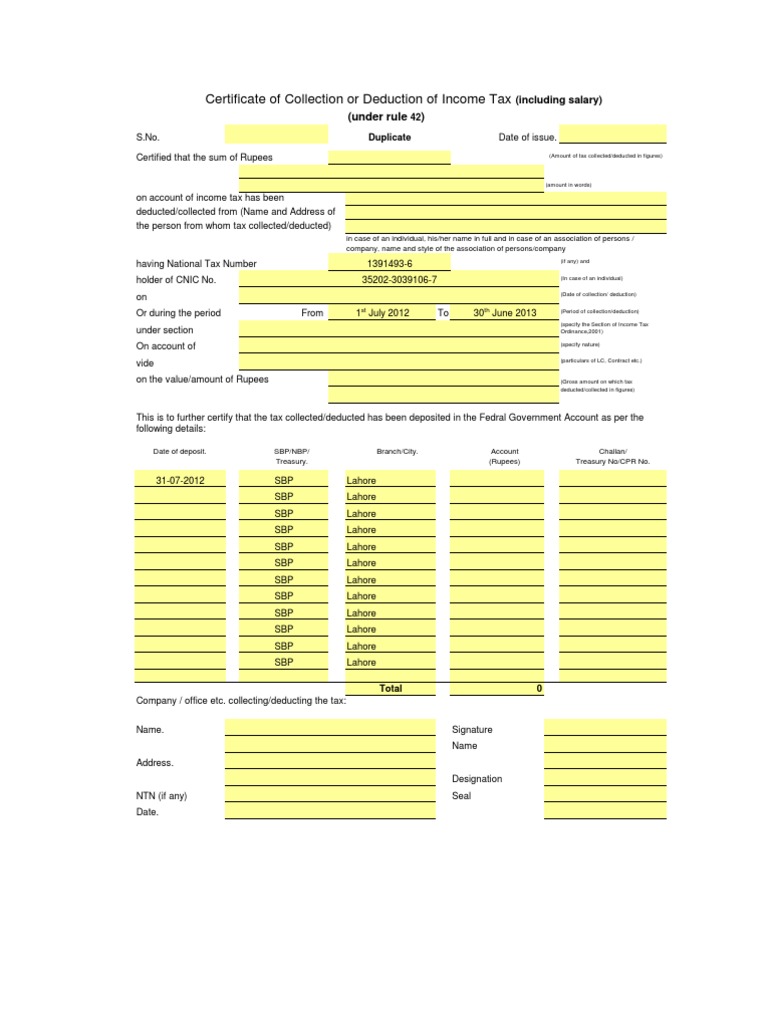 Certificate | Tax Deduction | Taxes