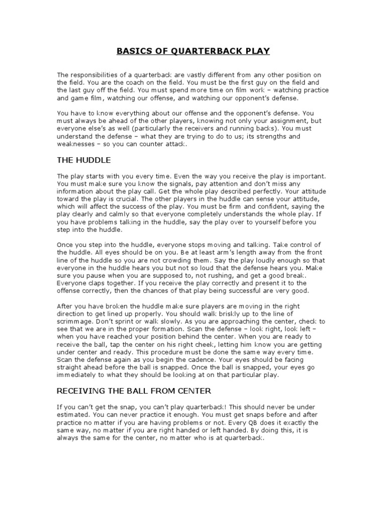 Basics of Quarterback Play | PDF | Quarterback | Hand