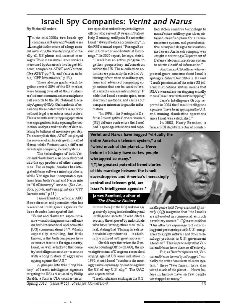 Israeli Spy Companies: Verint and Narus | PDF | Espionage | National ...