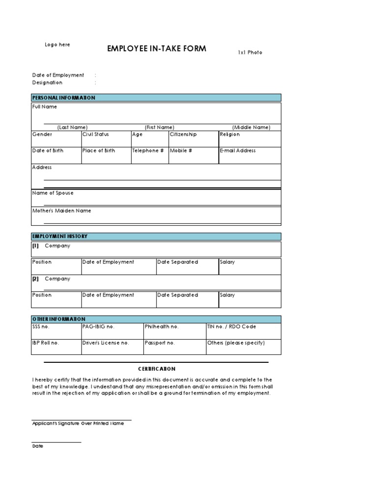 Employee Intake Form | PDF
