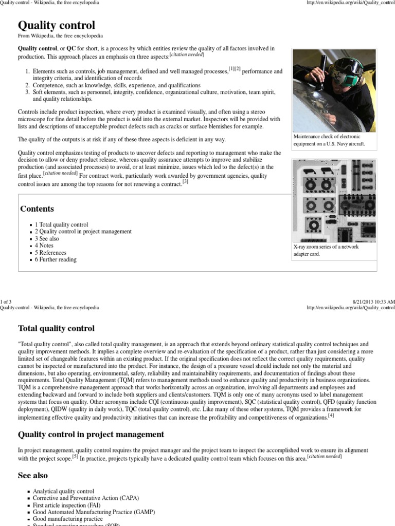 Quality Control - Wikipedia, The Free Encyclopedia | PDF | Quality ...