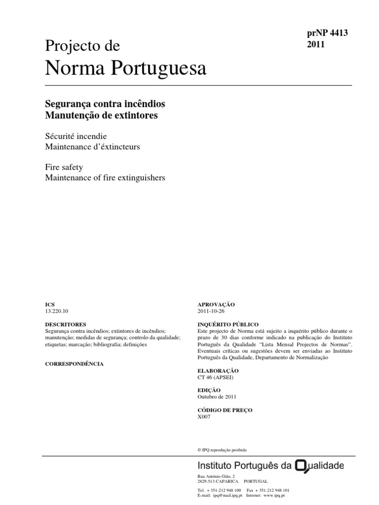 2011 - NP 4413 - Manutenção de Extintores | PDF | Gestão de recursos ...