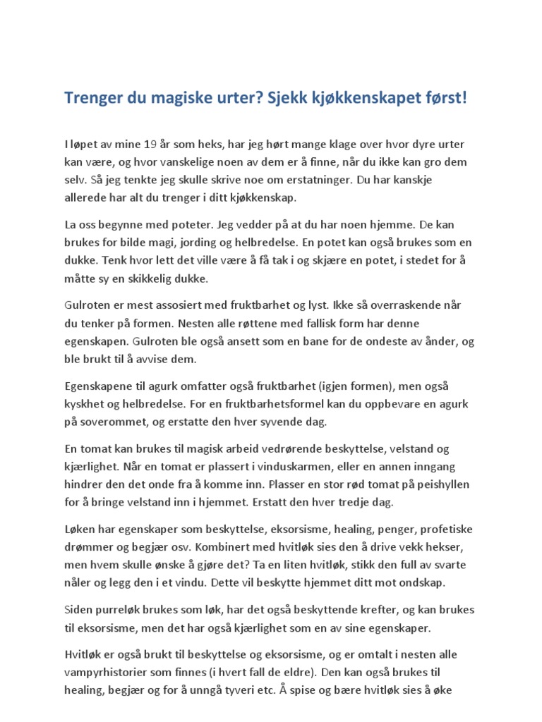 Trenger Du Magiske Urter? Sjekk Kjøkkenskapet Først! | PDF