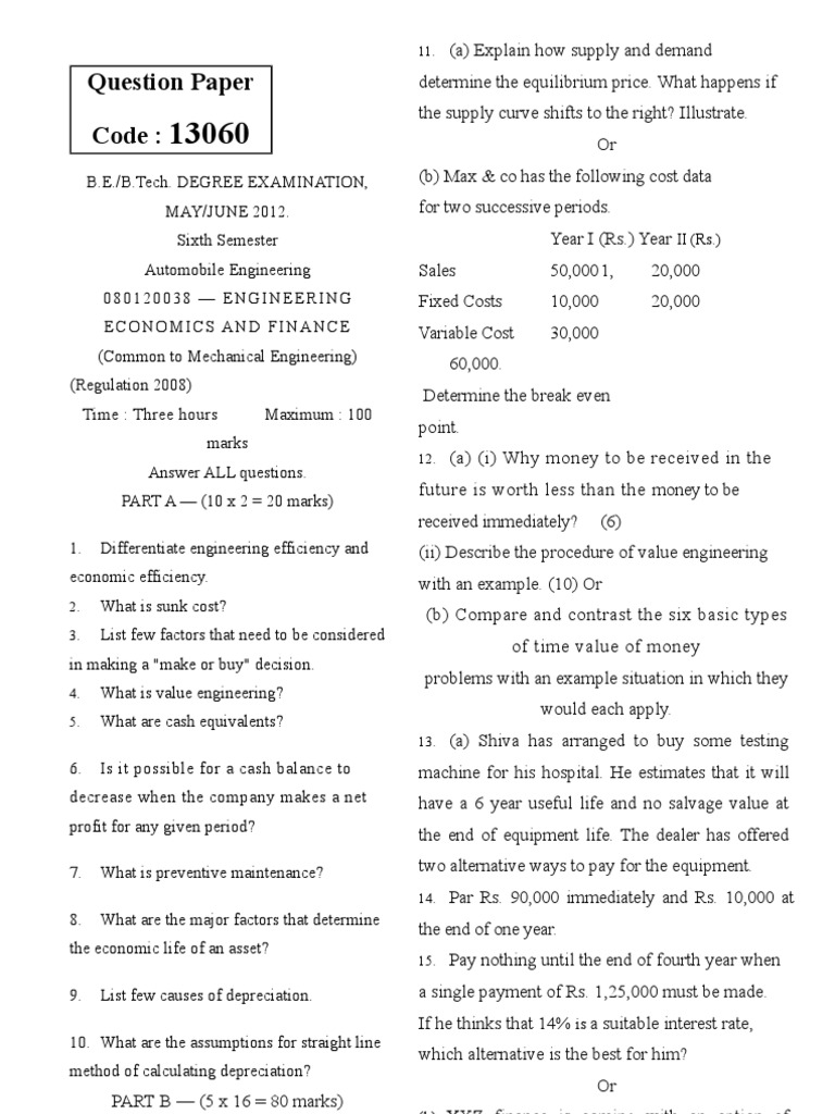 Eef Annauniversity Question Paper | PDF | Depreciation | Supply And Demand