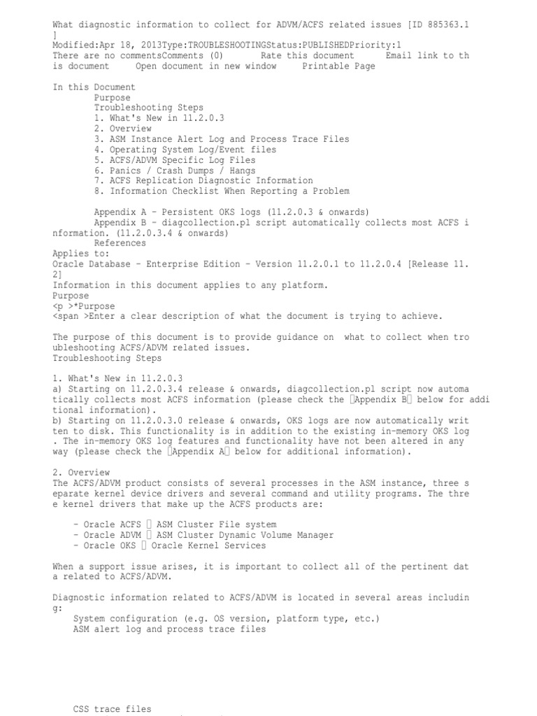 Diagnostic Info ADVM-ACFS & ASMCA | PDF | Oracle Database | Filename