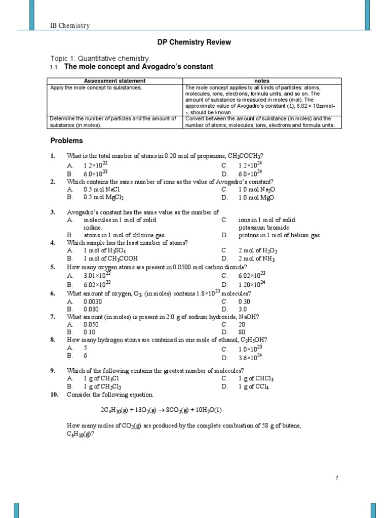 IB Chemistry: Mole Concept & Formulas | PDF | Mole (Unit) | Formula