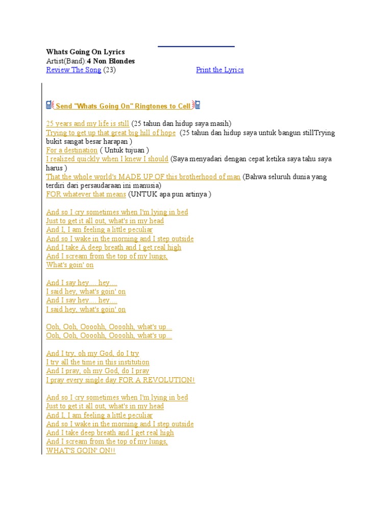 Review The Song Print The Lyrics Whats Going On Lyrics Pdf
