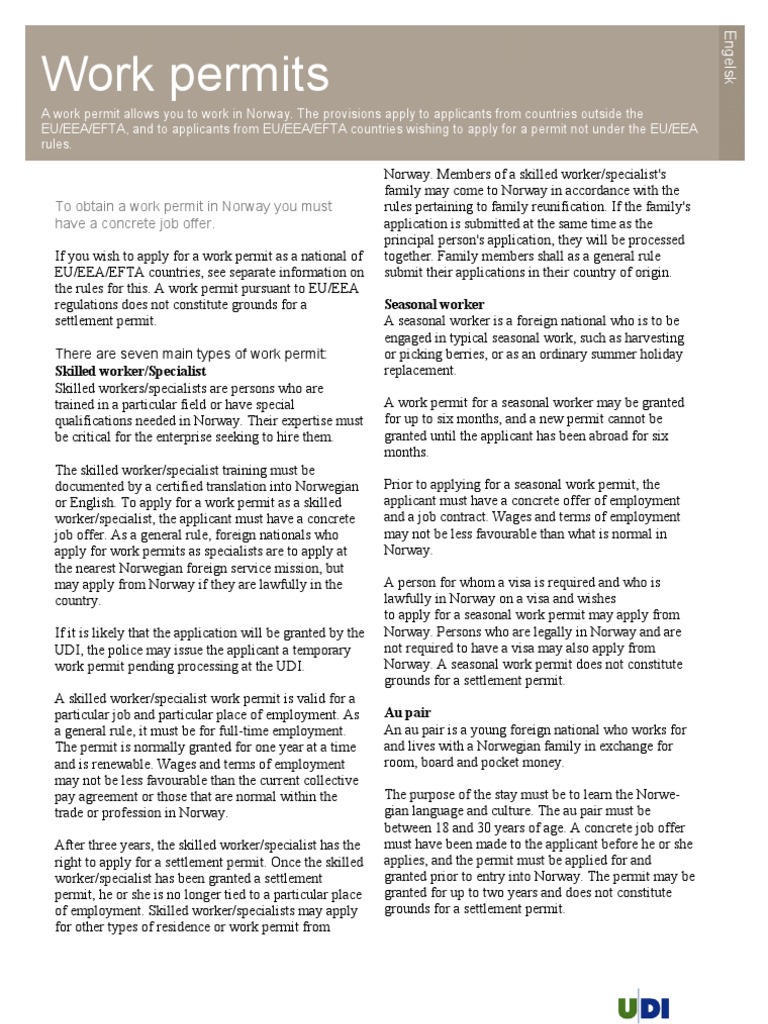 Work Permits: To Obtain A Work Permit in Norway You Must Have A ...