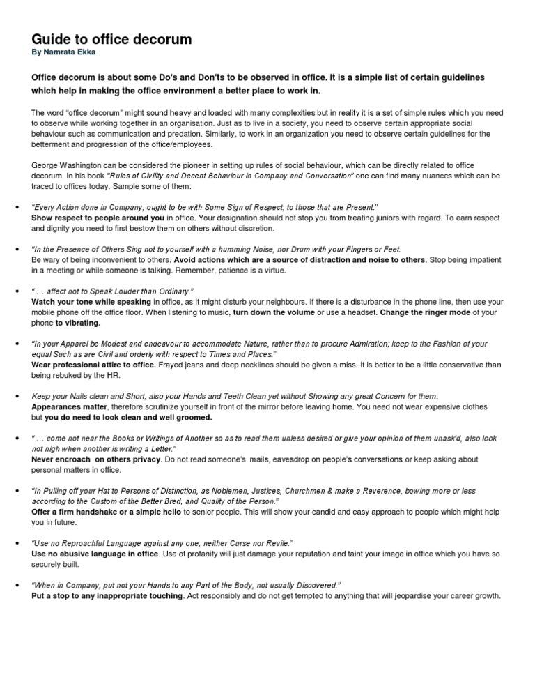 Guide To Office Decorum | PDF | Clothing
