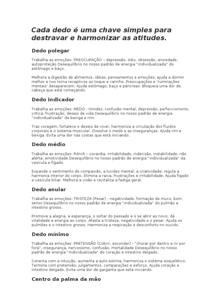 Cada Dedo É Uma Chave Simples para Destravar e Harmonizar As Atitudes ...