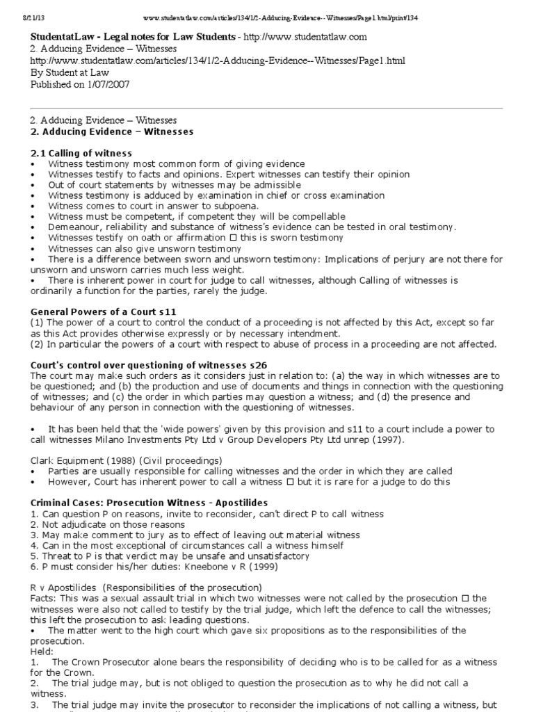 Evidence - Witness Testimony | PDF | Witness | Evidence (Law)