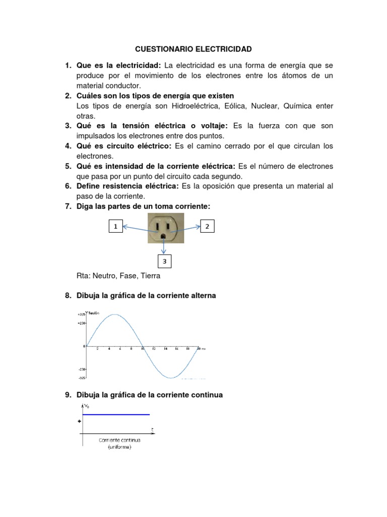 Preguntas Cuestionario Electricidad | PDF | Corriente eléctrica ...
