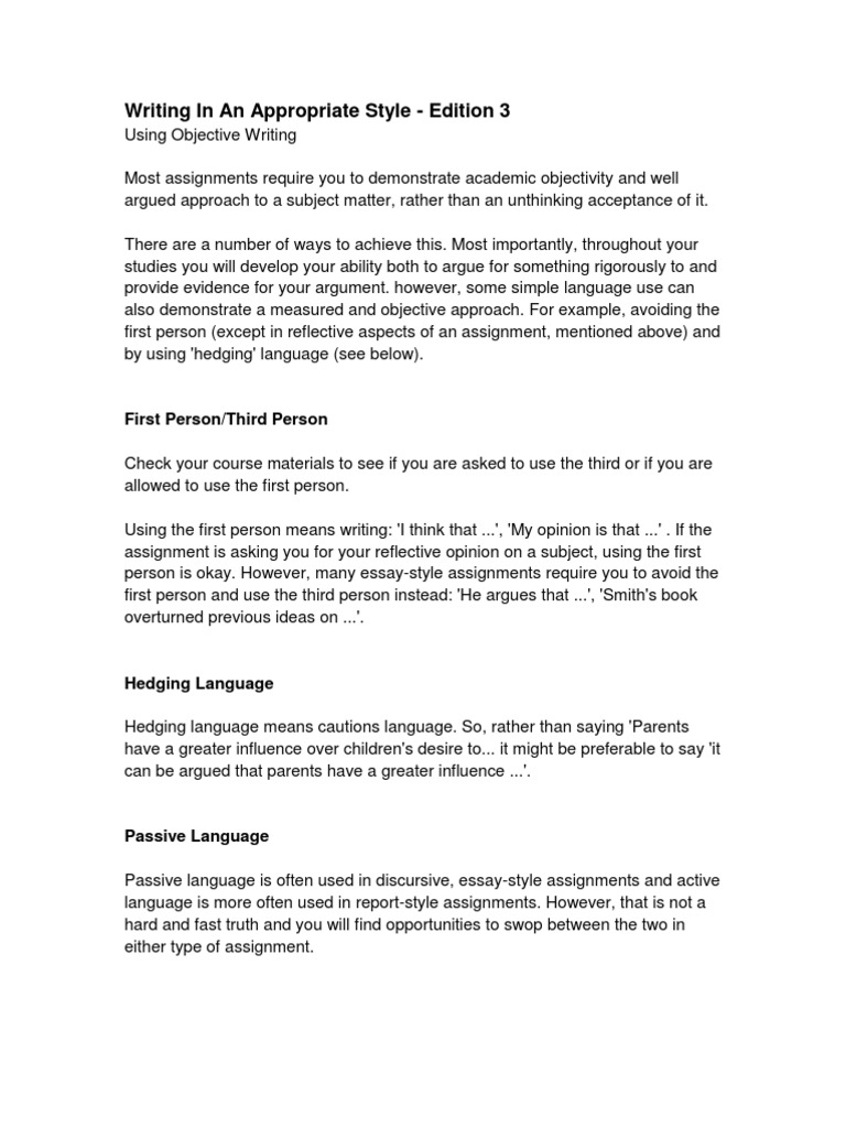 Writing in An Appropriate Style - Edition 3: First Person/Third Person ...