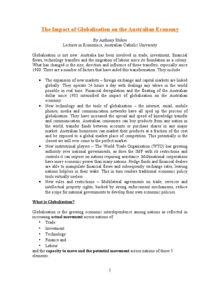 Globalisation's Impact on Australia's Economy | PDF | Exchange Rate ...
