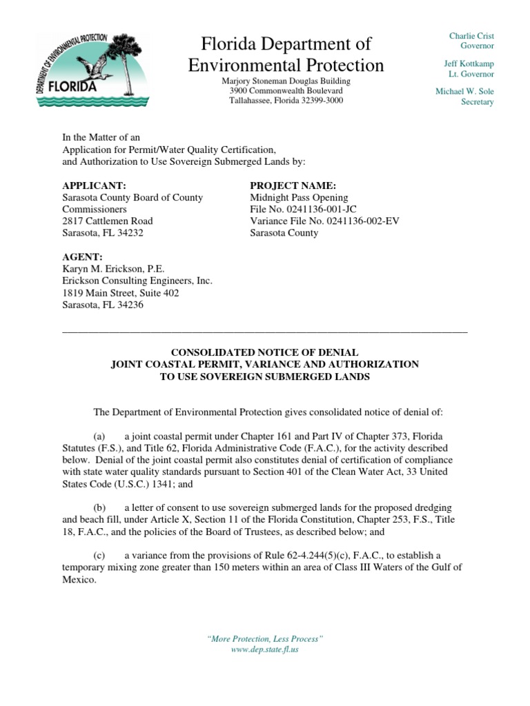 FDEP: Midnight Pass Intent | PDF | Beach | Sea Turtle