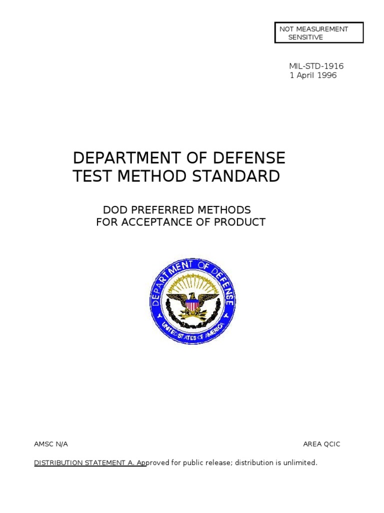 Mil STD 1916 | PDF | Quality Management System | Sampling (Statistics)