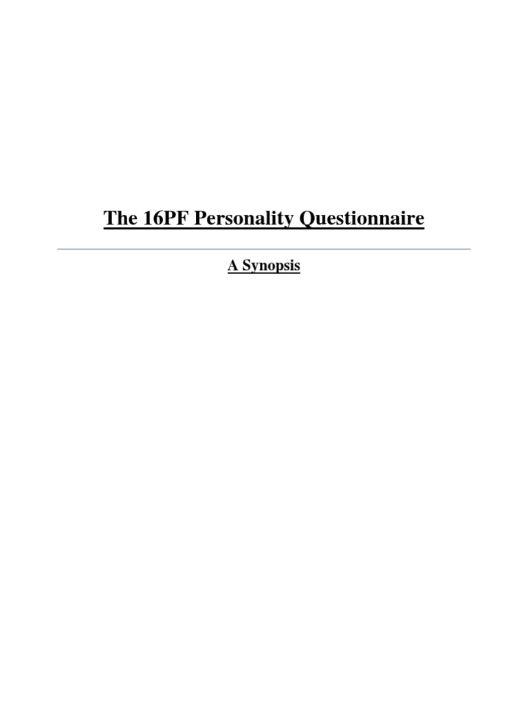 The 16PF Personality Questionnaire - Final(1) | Tests | Psychology ...