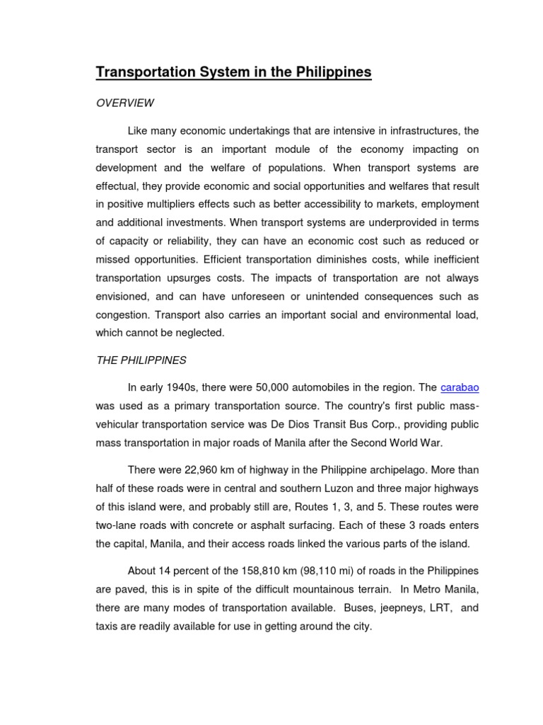 Transportation System in The Philippines James | PDF | Road Surface ...