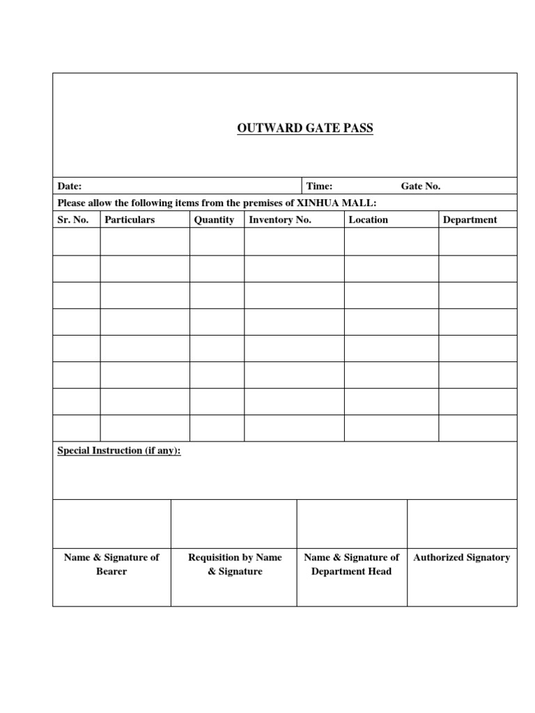 Outward Gate Pass | PDF