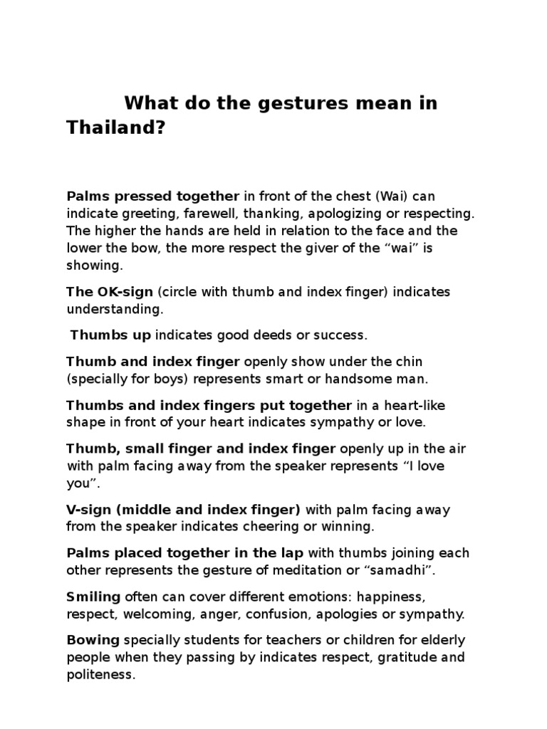What Do The Gestures Mean in Thailand | PDF | Nonverbal Communication ...