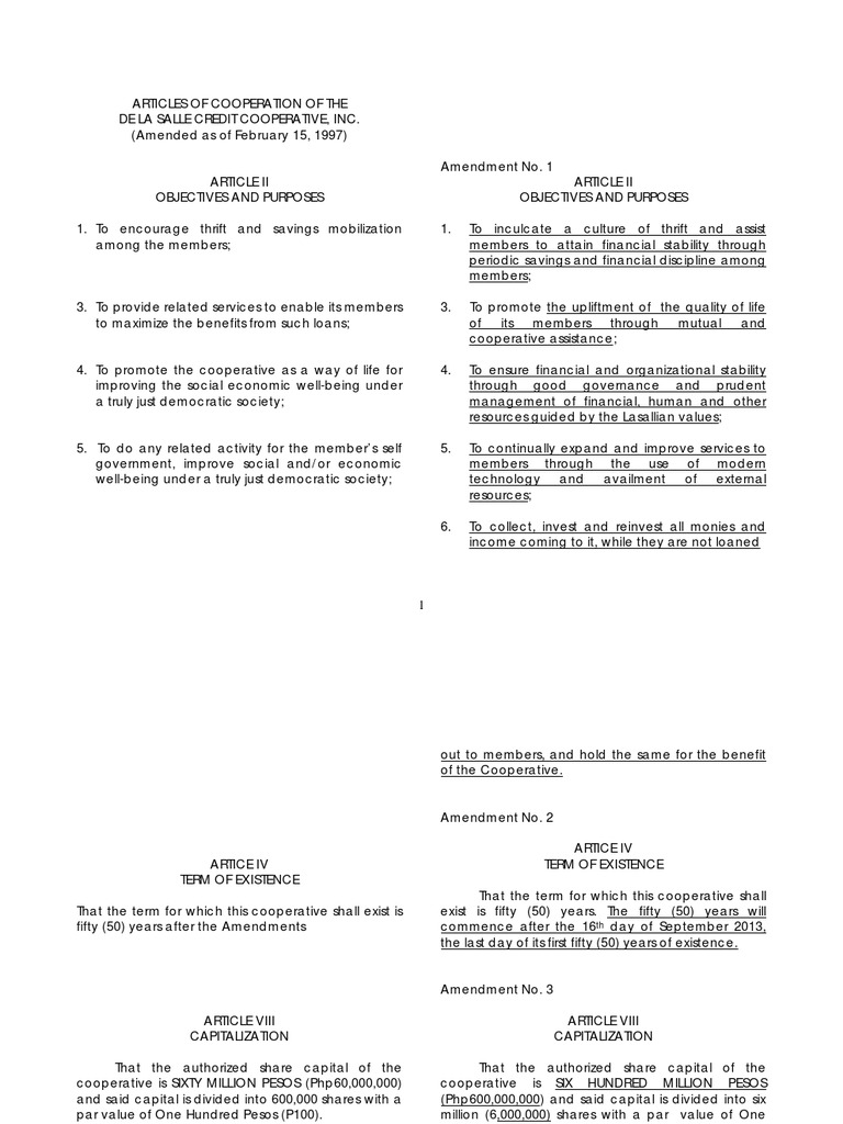 DLSCC Articles Bylaws-Amendments | PDF | Board Of Directors | Savings ...