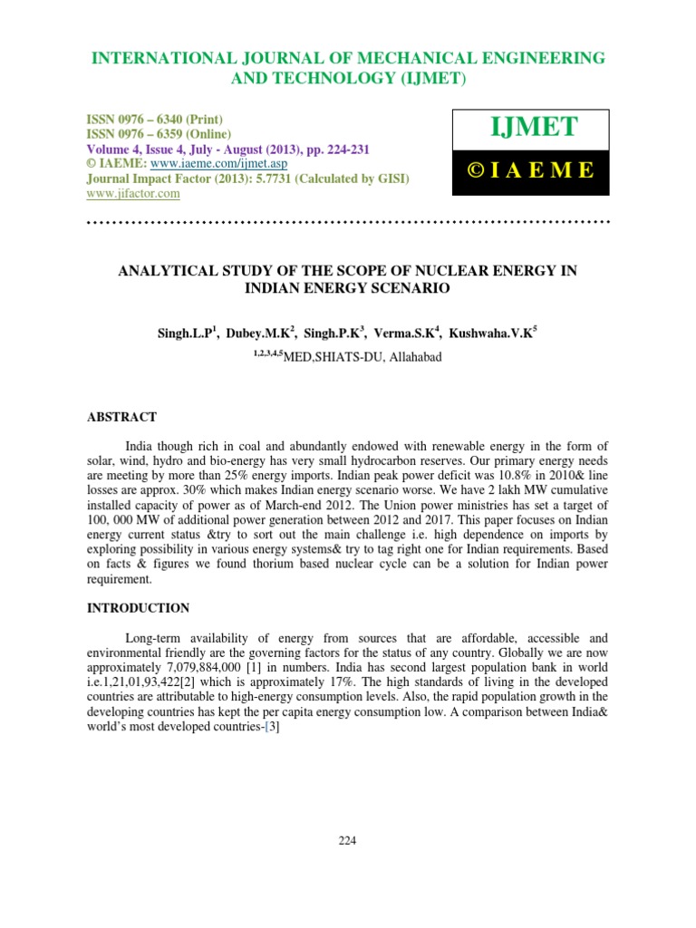 Analytical Study of The Scope of Nuclear Energy in Indian Energy ...