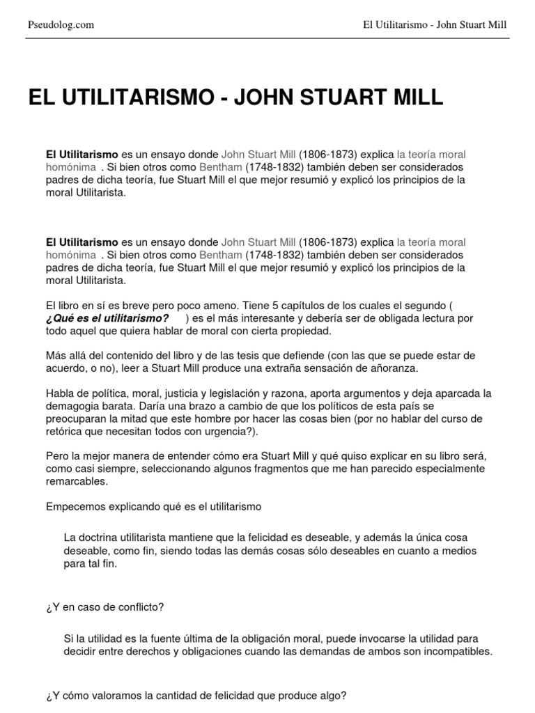 227 El Utilitarismo John Stuart Mill | Utilitarismo | John Stuart Mill ...