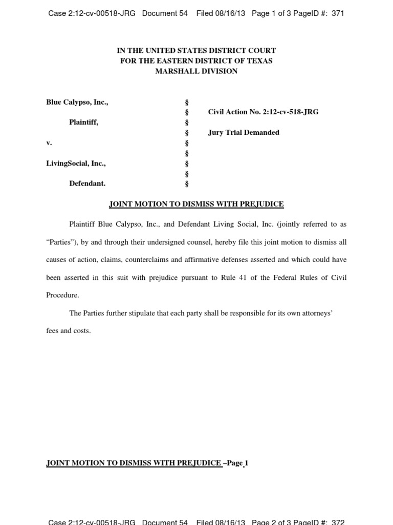 BCYP-Living Social-Joint Motion To Dismiss With Prejudice | PDF ...