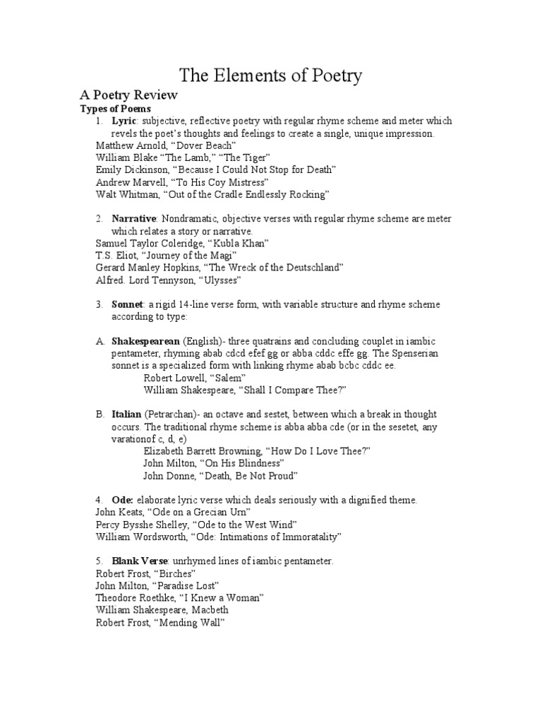 Elements of Poem | PDF | Metre (Poetry) | Sonnets