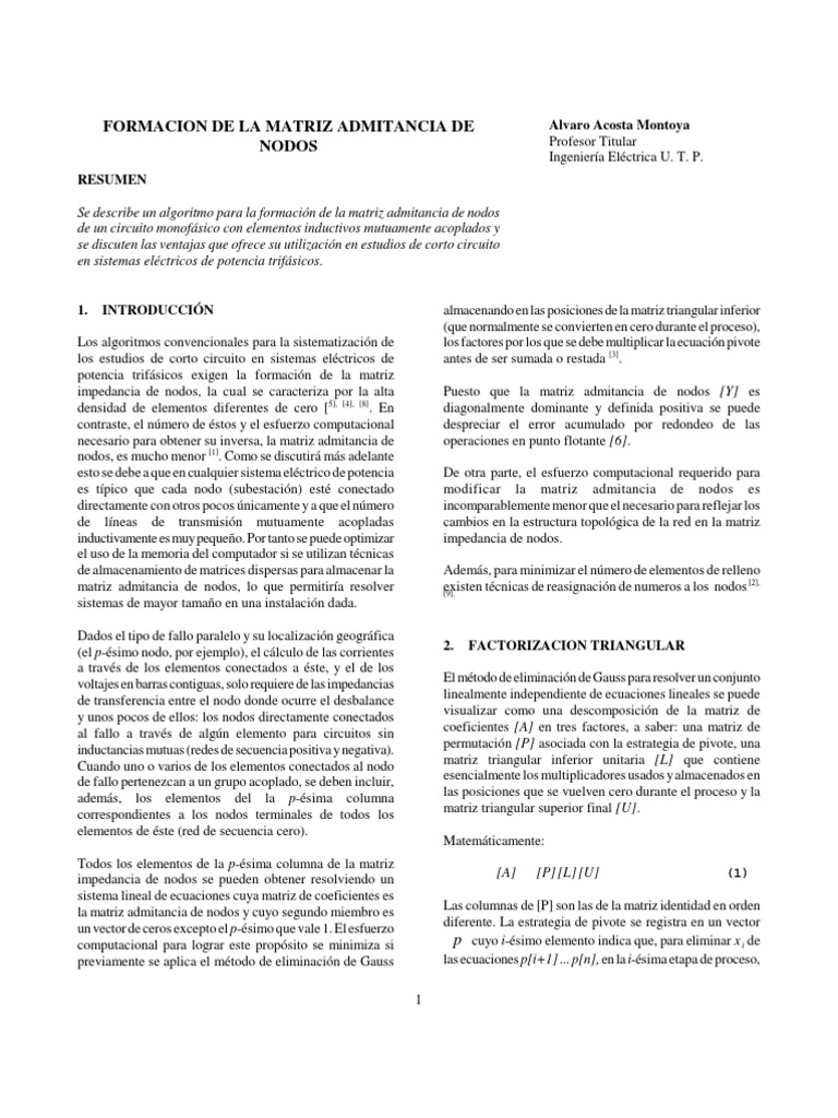 Formación Ybus | PDF | Matriz (Matemáticas) | Energia electrica